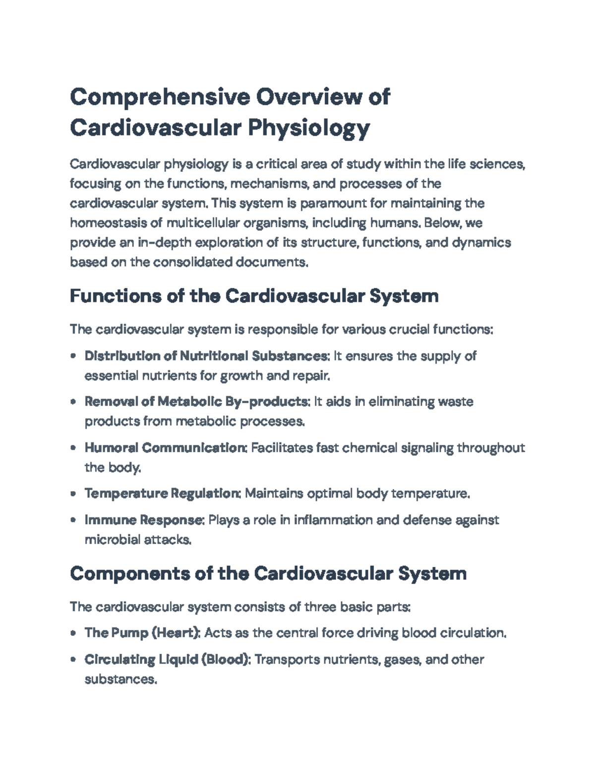 Comprehensive Overview of Cardiovascular Physiology: Functions ...