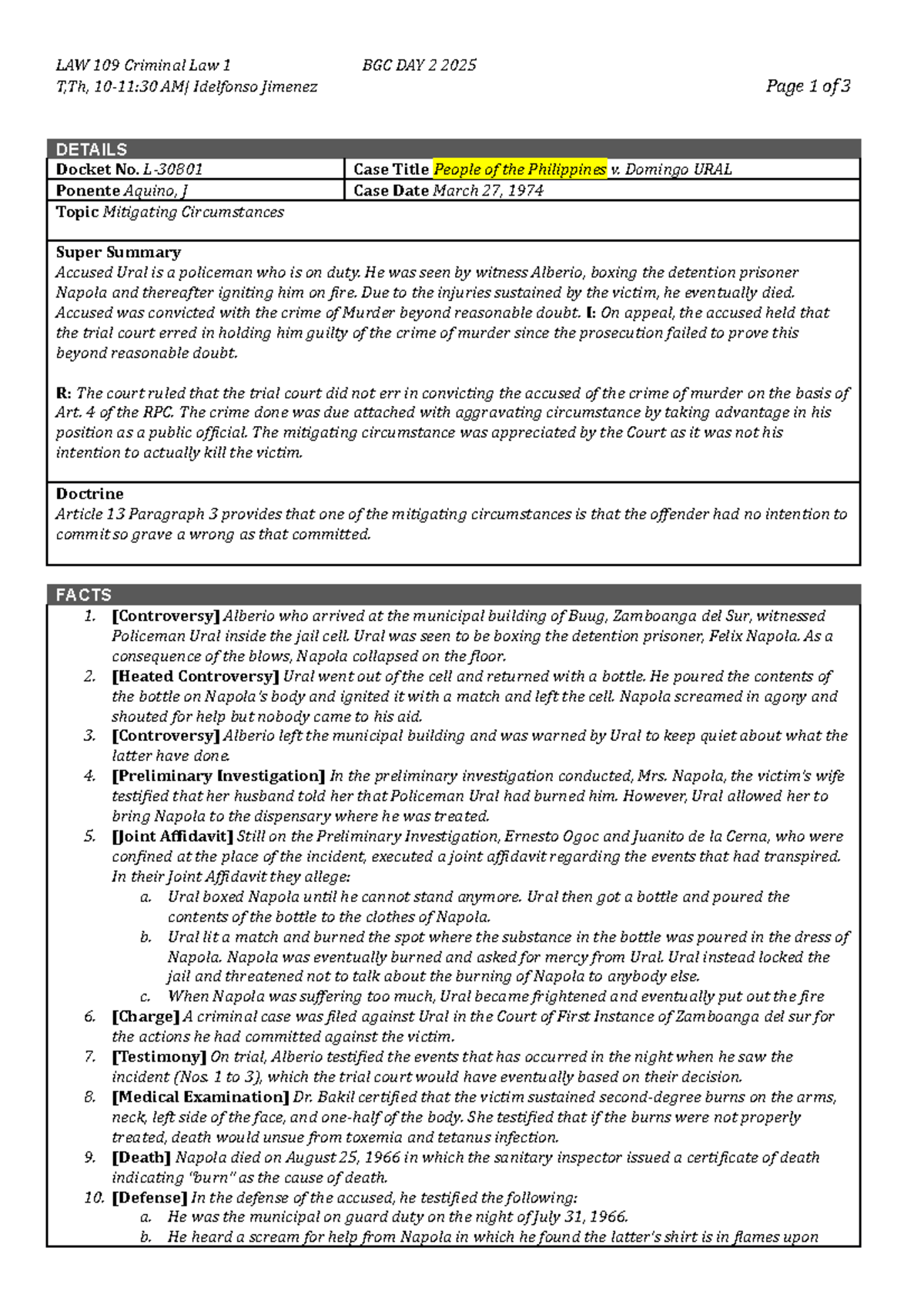 People v. Ural - Case Analysis & Ruling Review (LAW 109) - Studocu