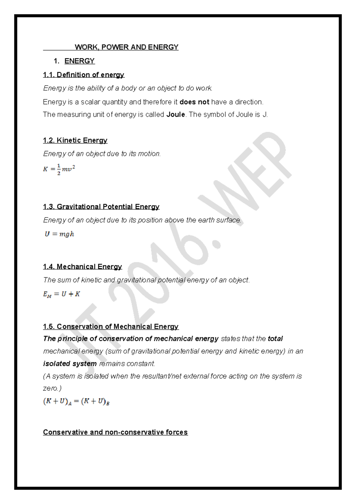 WORK, POWER, and ENERGY Study Guide DOC 9 APR - Studocu