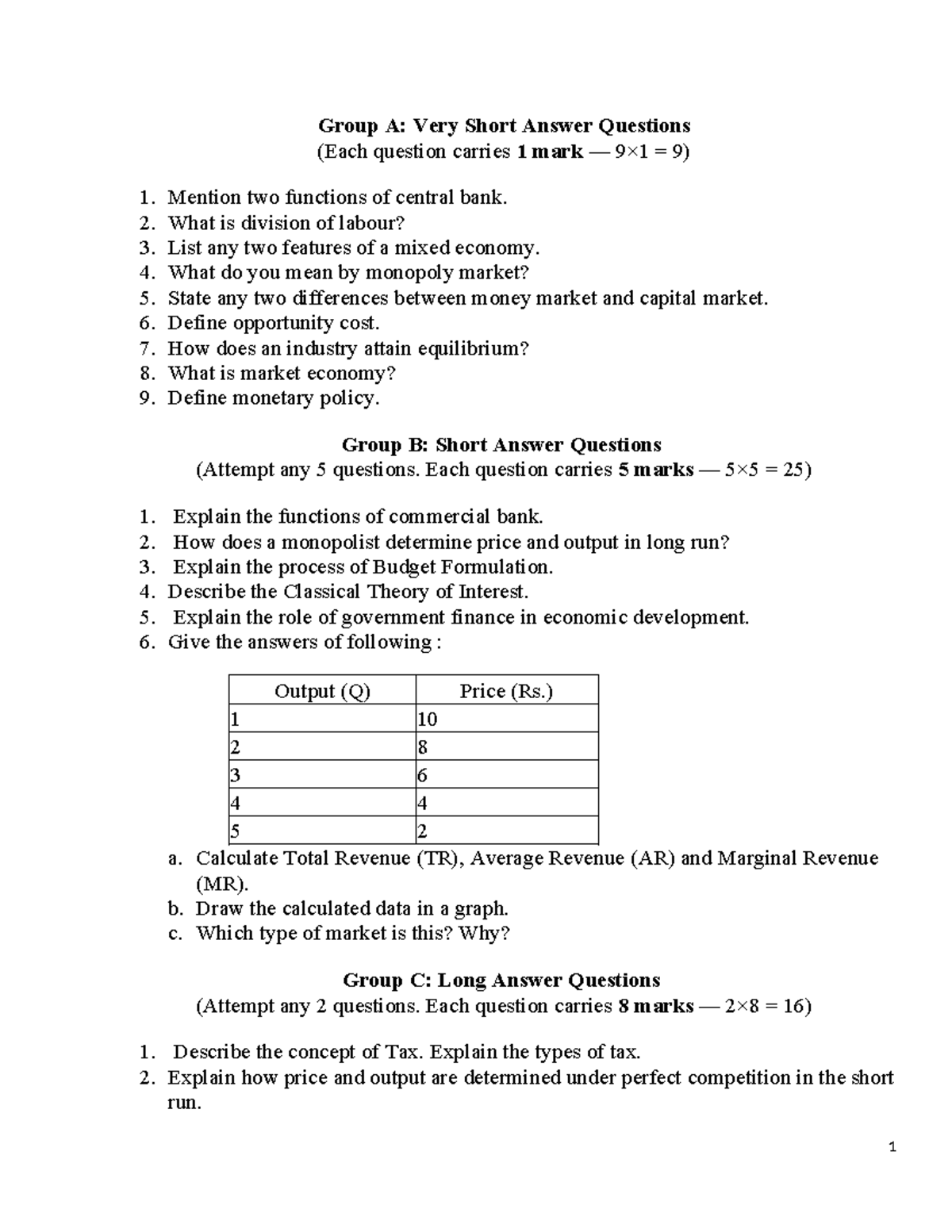 Class 12 Economics 2nd Term: Short & Long Answer Questions Guide - Studocu