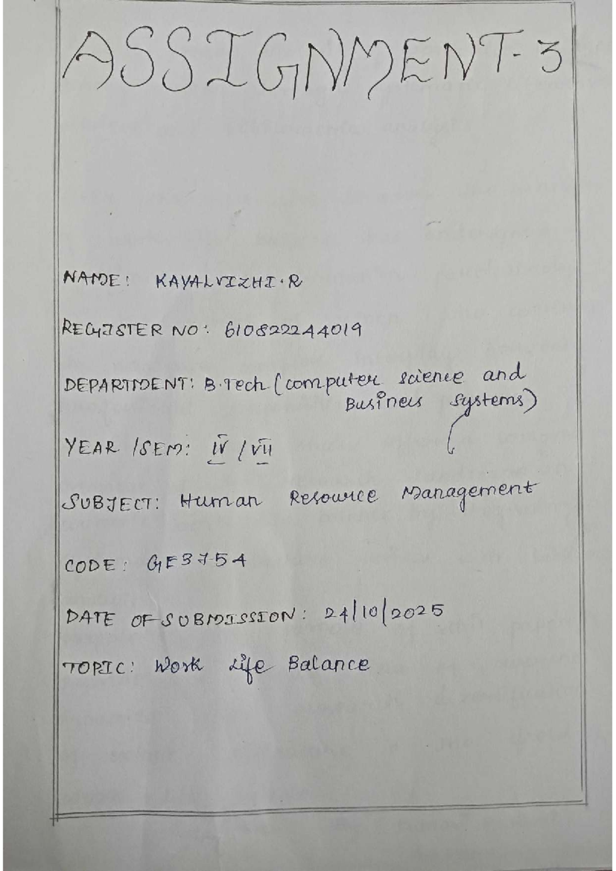 GE3754 HRM Assignment 3: Work Life Balance - A Decade Analysis - Studocu