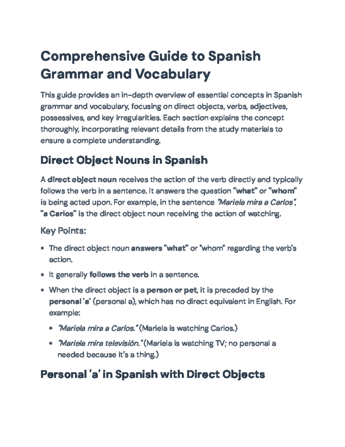 Comprehensive Guide to Spanish Grammar & Vocabulary (SPAN 101) - Studocu