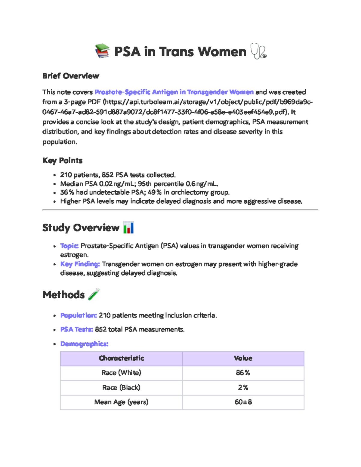 PSA Values in Trans Women on Estrogen: Key Findings Overview - Studocu