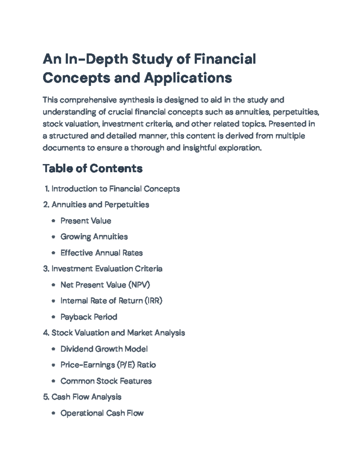 Comprehensive Financial Concepts and Applications Study Guide (FIN 301 ...