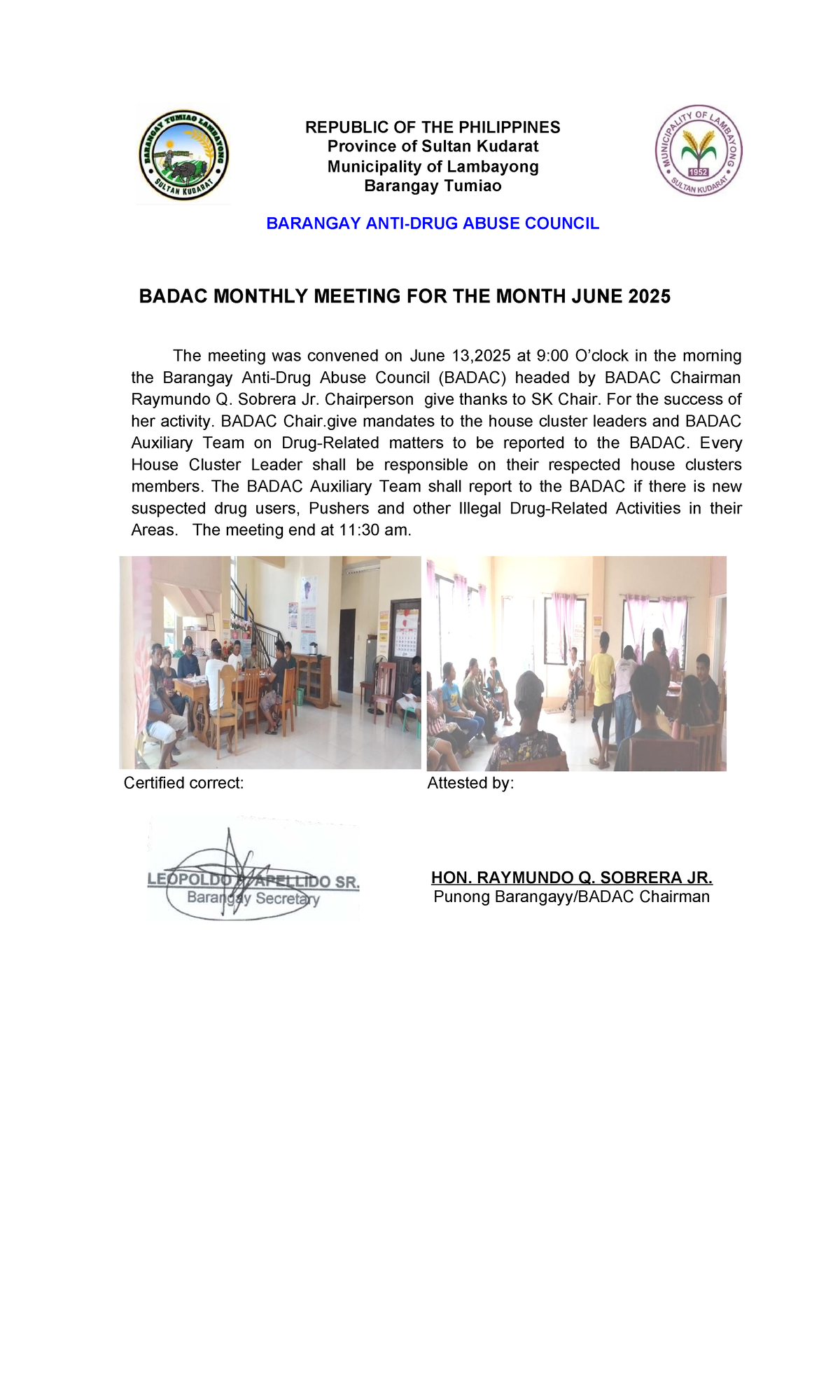 BADAC Monthly Meeting Reports for 2025 - Barangay Tumiao - Studocu