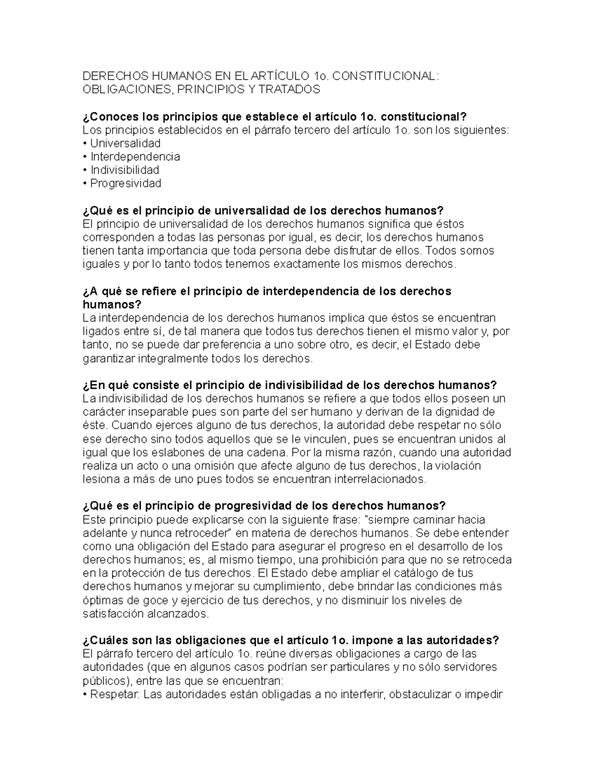 Derechos Humanos en el Art. 1o Constitucional: Principios y ...