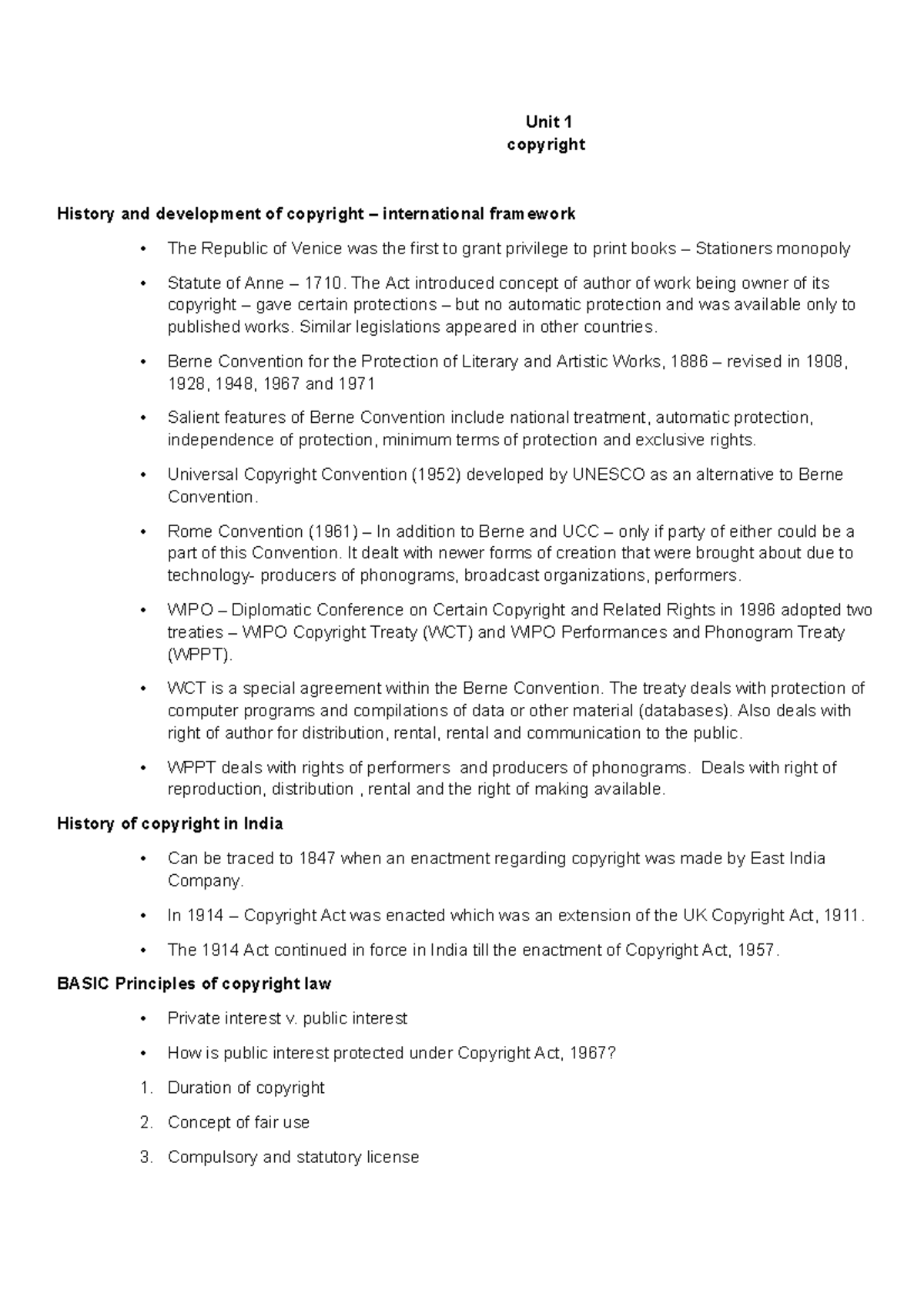 Unit 1: Overview of Copyright Law and Its Historical Development - Studocu