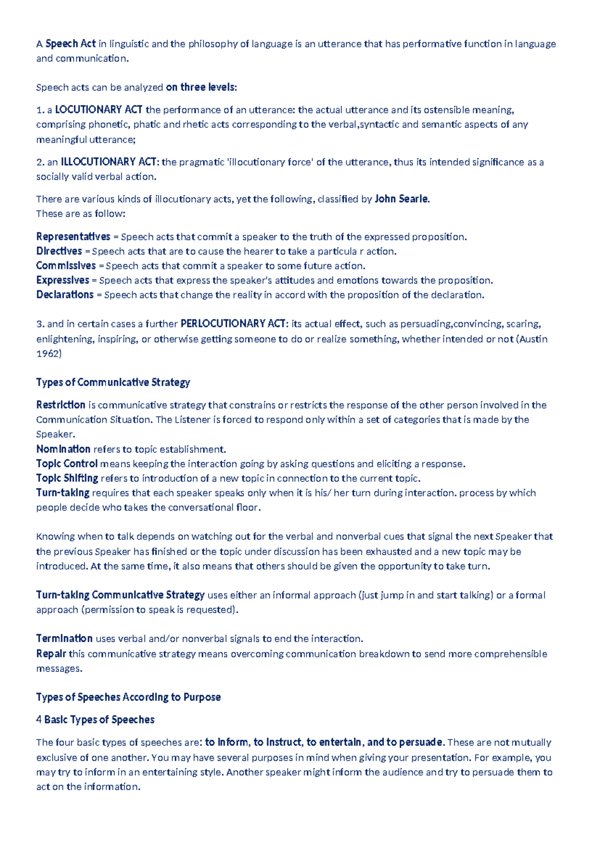 Midterm Reviewer: Speech Acts, Communication Strategies, and ...