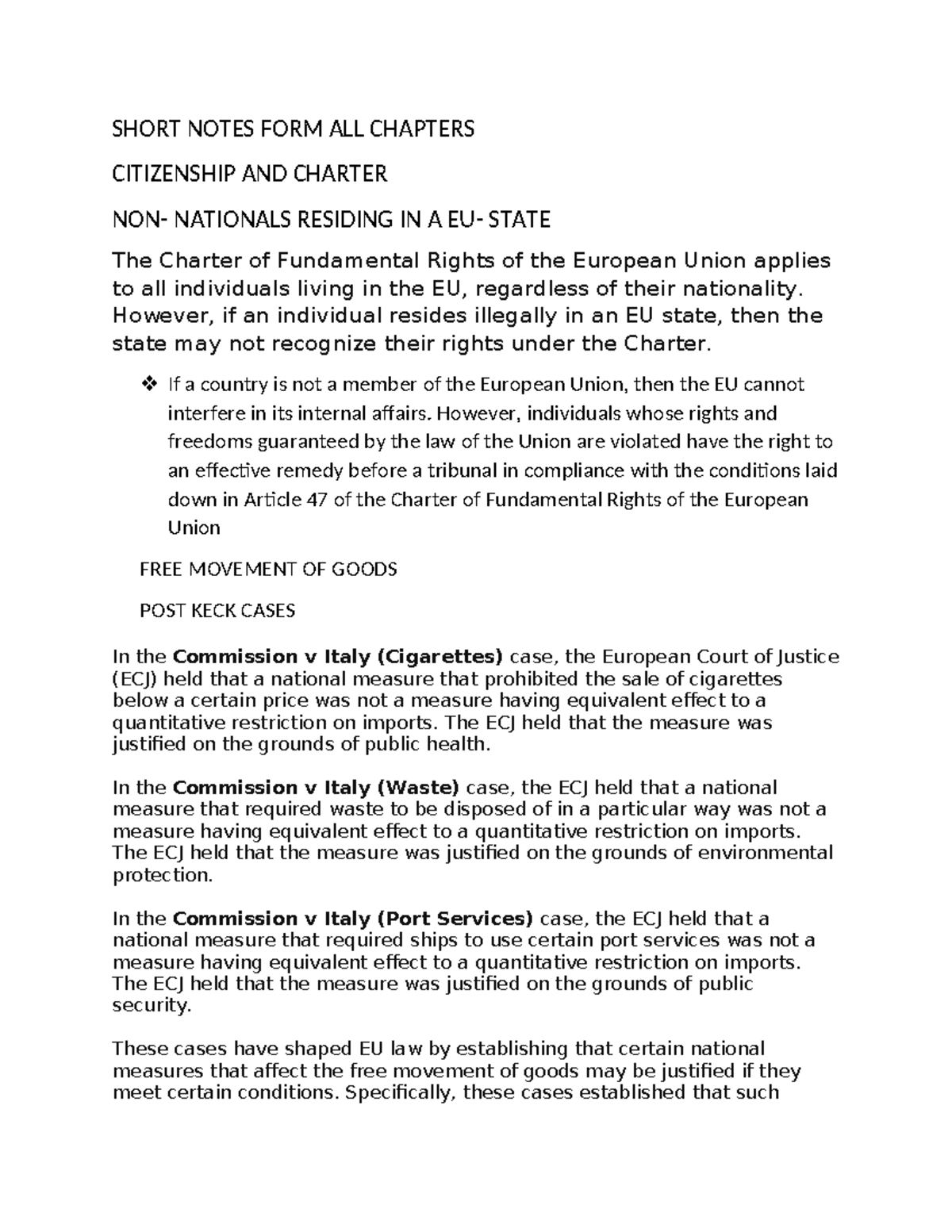 CIT 101: Notes on Citizenship and EU Charter with Case Studies - Studocu
