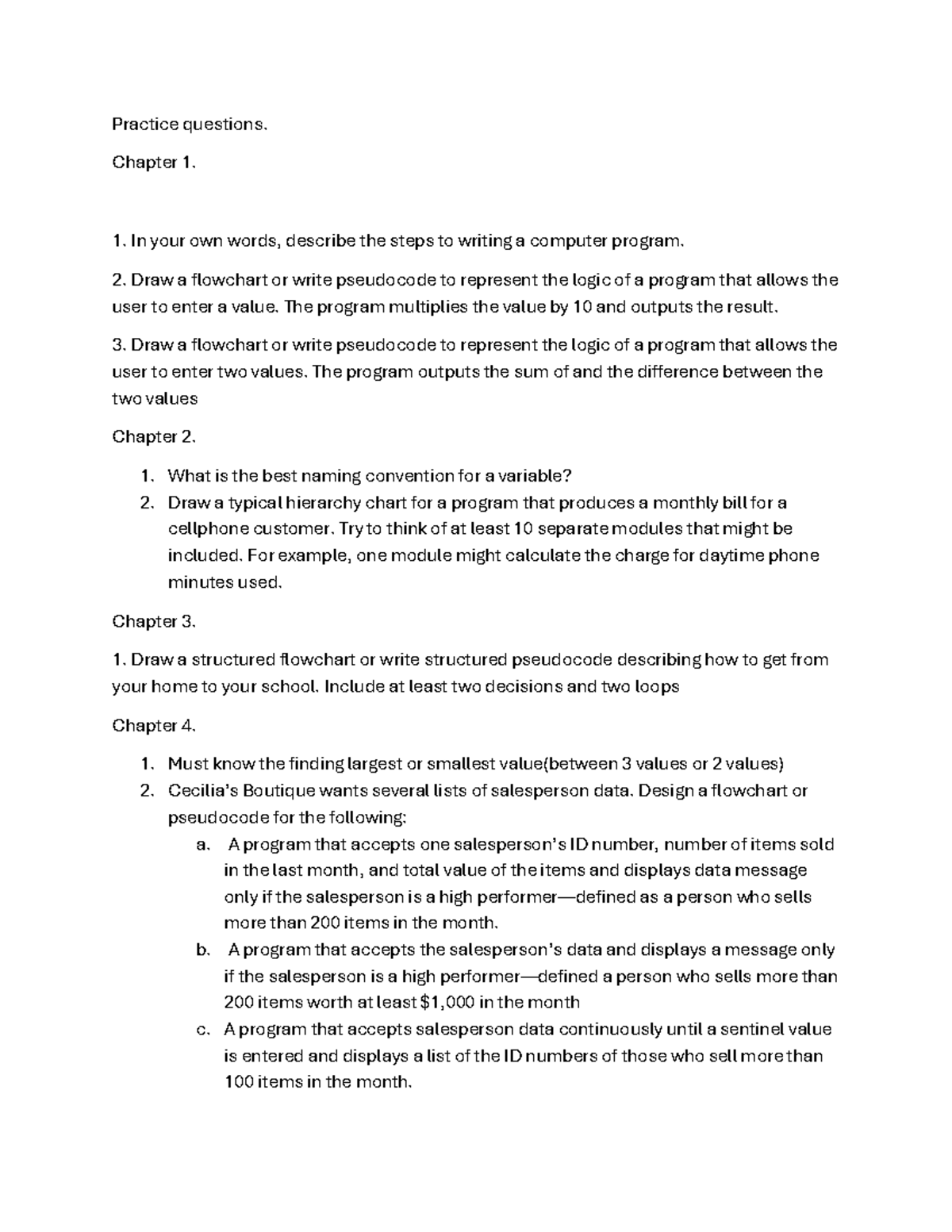 CS101 - Practice Problems for Chapter 1 to Chapter 6 - Studocu