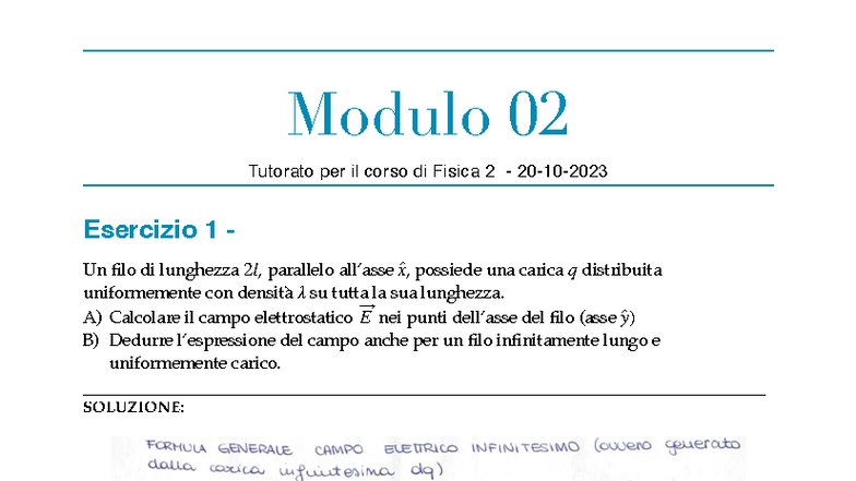 Modulo 2 - Appunti Lezione di Fisica 2 - Esercizi e Soluzioni - Studocu