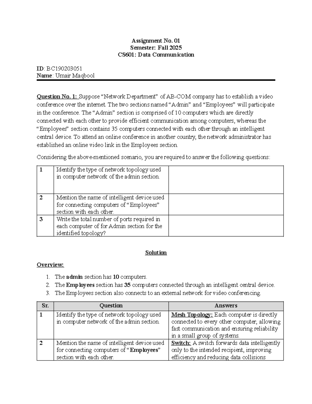 CS601 Fall 2025 Assignment 01: Network Topology Analysis - Studocu
