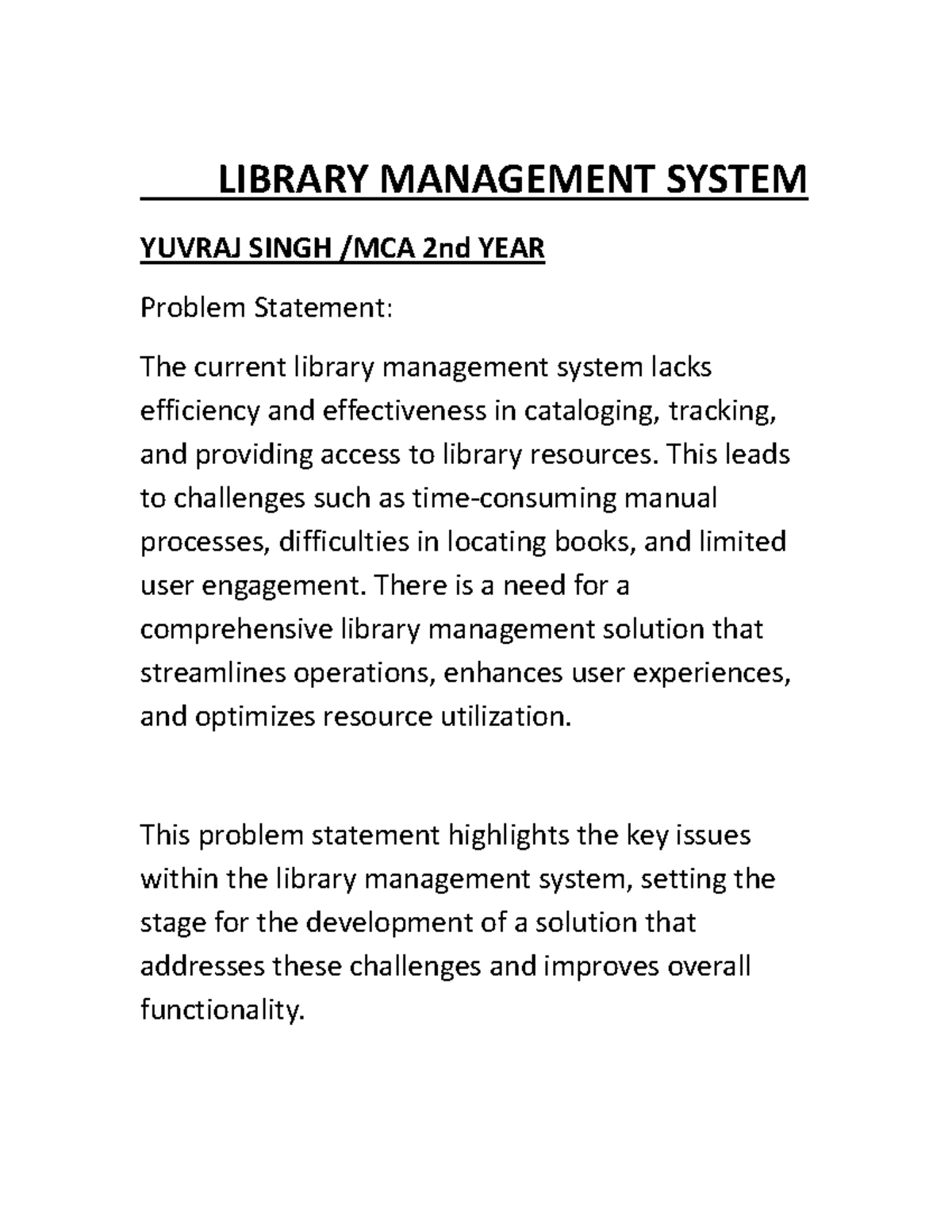Library Management System: Problem Solving Insights (MCA 2nd Year ...