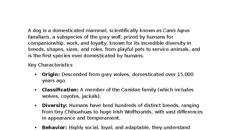 Canis lupus familiaris: Characteristics, Roles, and Diversity - Studocu