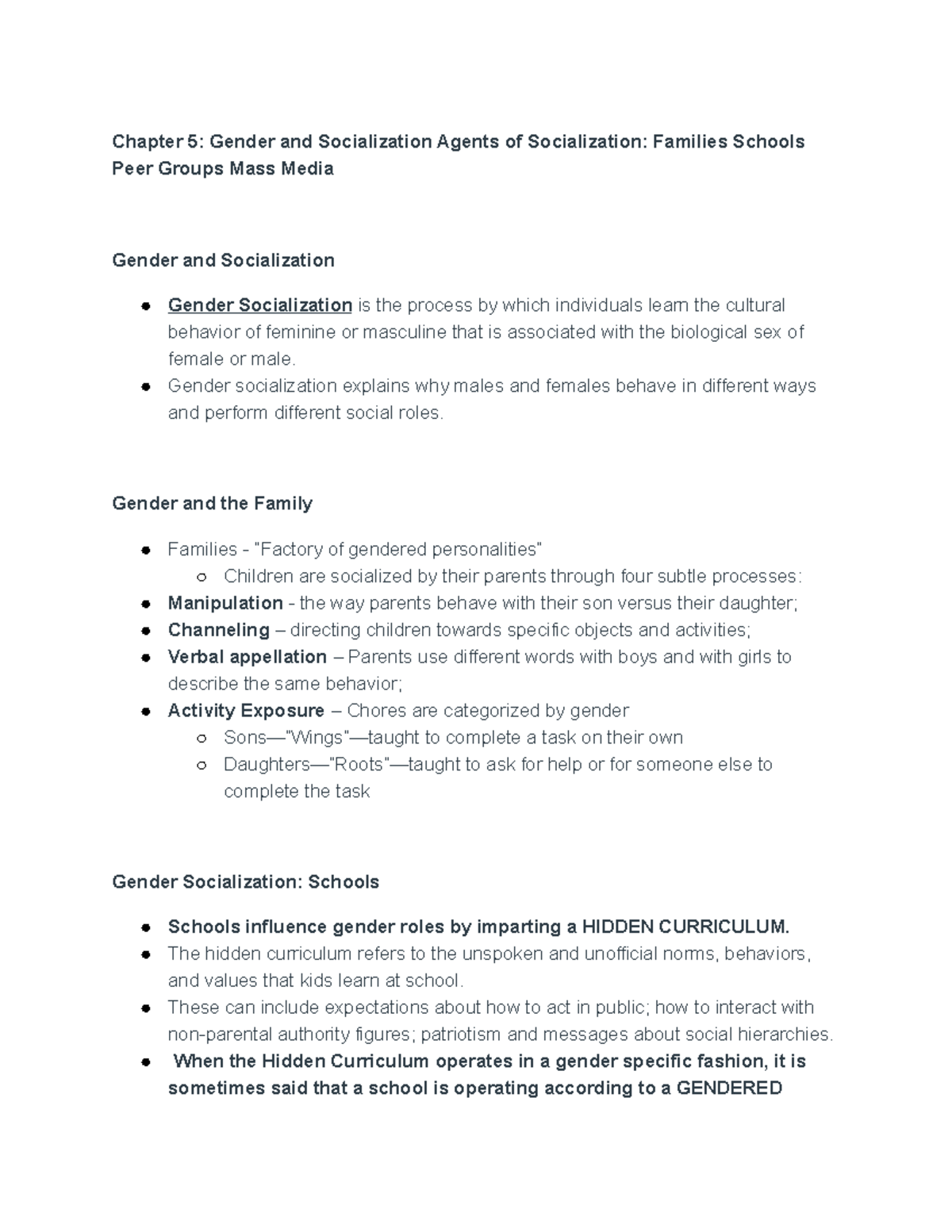Chapter 5 Notes: Gender & Socialization in SOC 1 - Studocu