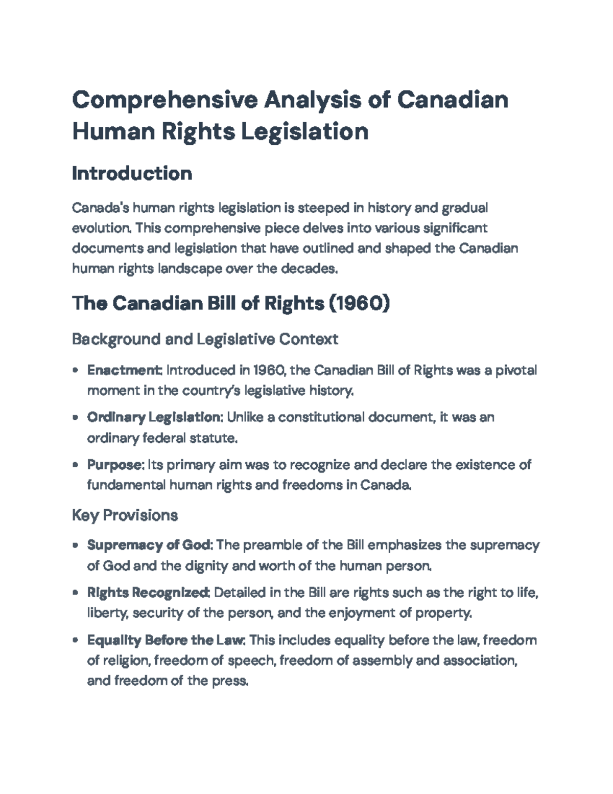 Comprehensive Overview of Canadian Human Rights Legislation and ...