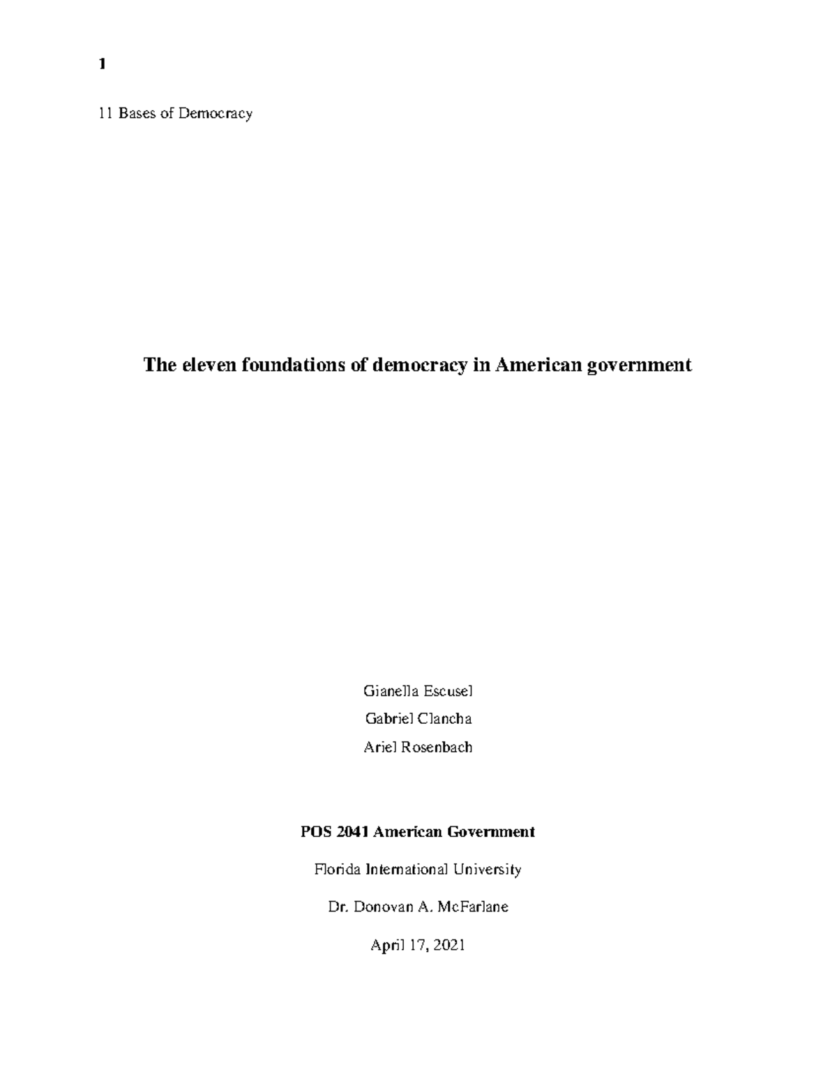 POS 2041: The 11 Foundations of Democracy in American Government - Studocu