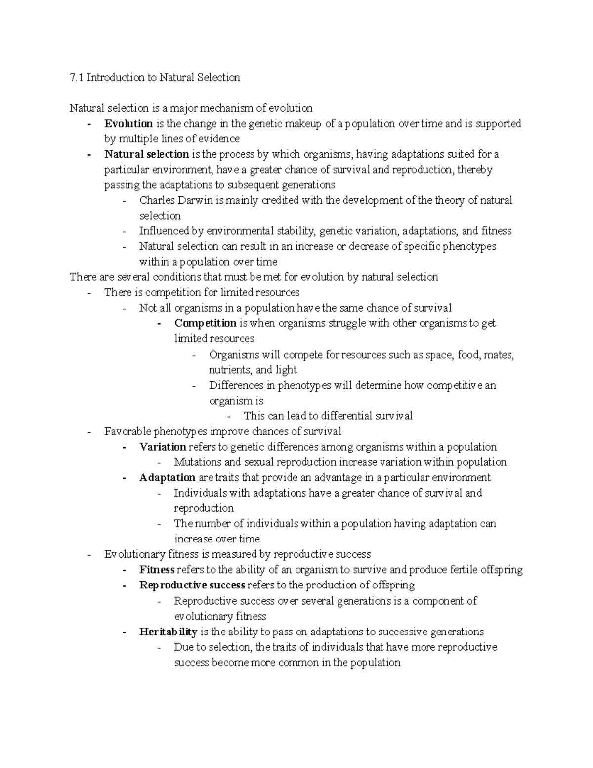Unit 7: Natural Selection and Evolution - AP Biology Notes - Studocu