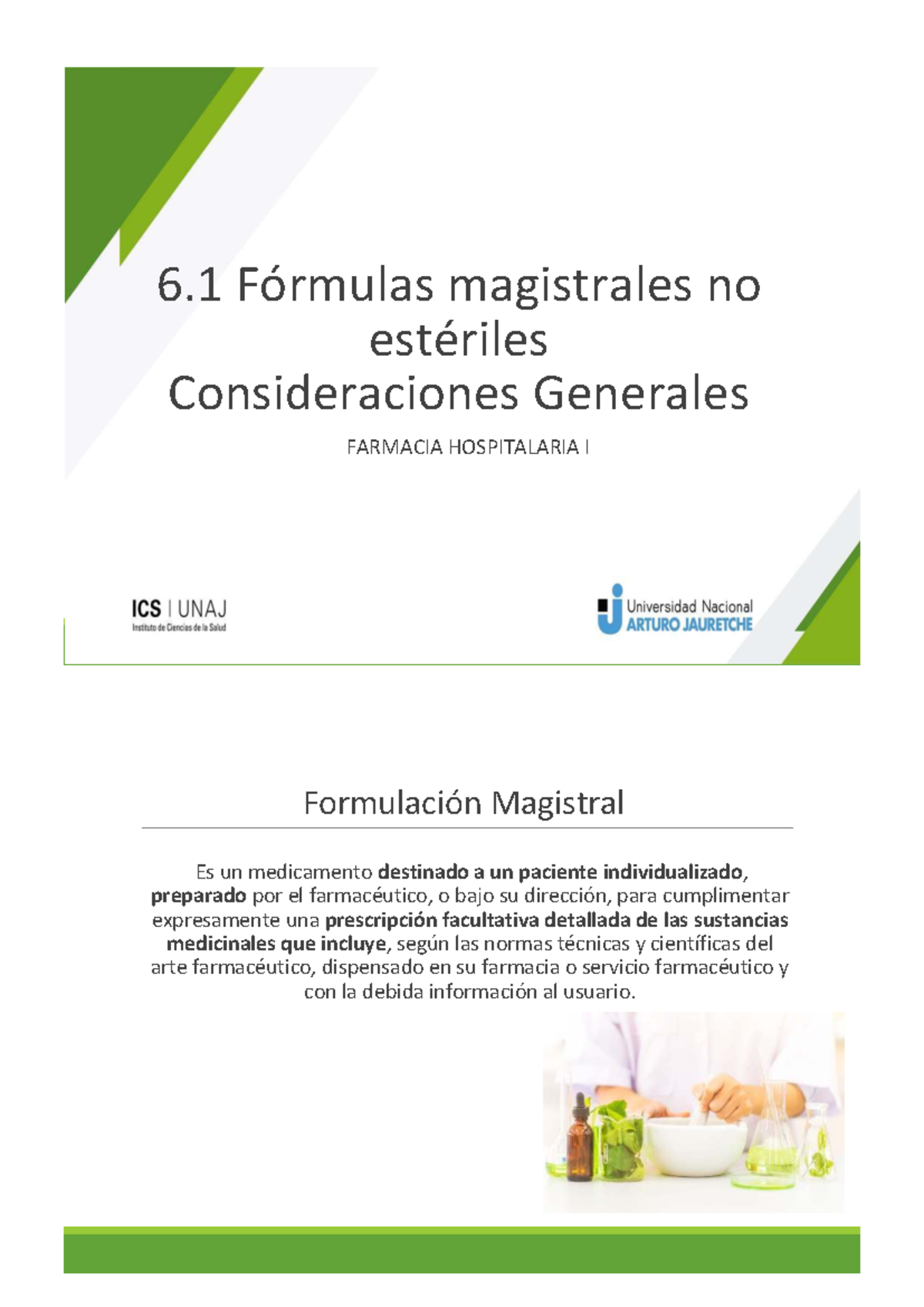 6.1 Formulación Magistral No Estéril: Consideraciones Generales en ...