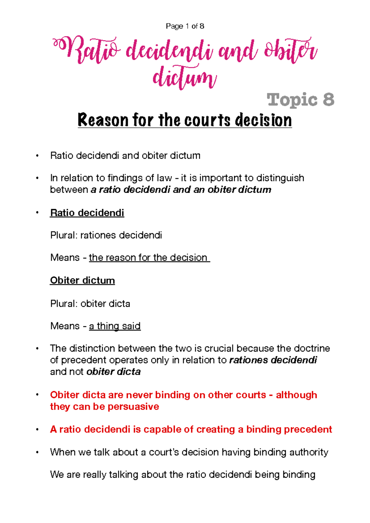 Ratio Decidendi and Obiter Dictum: Understanding Legal Principles (LAW ...
