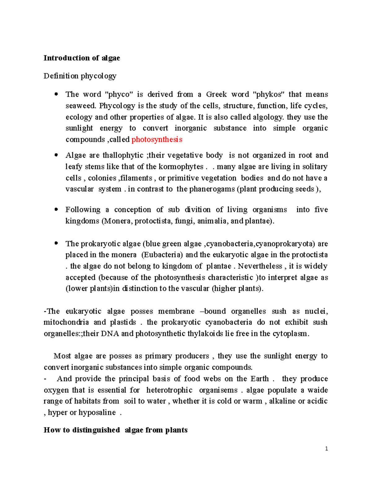Introduction of algae - Introduction of algae Definition phycology The ...