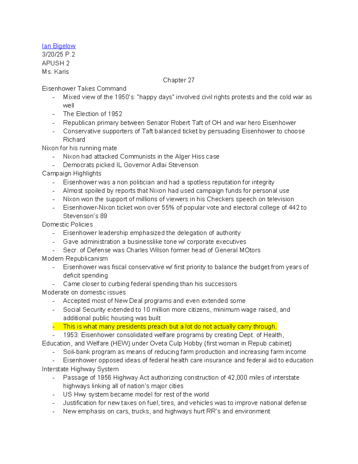 APUSH 2 Ms. Karis Chapter 27: Eisenhower's Command and Civil Rights ...