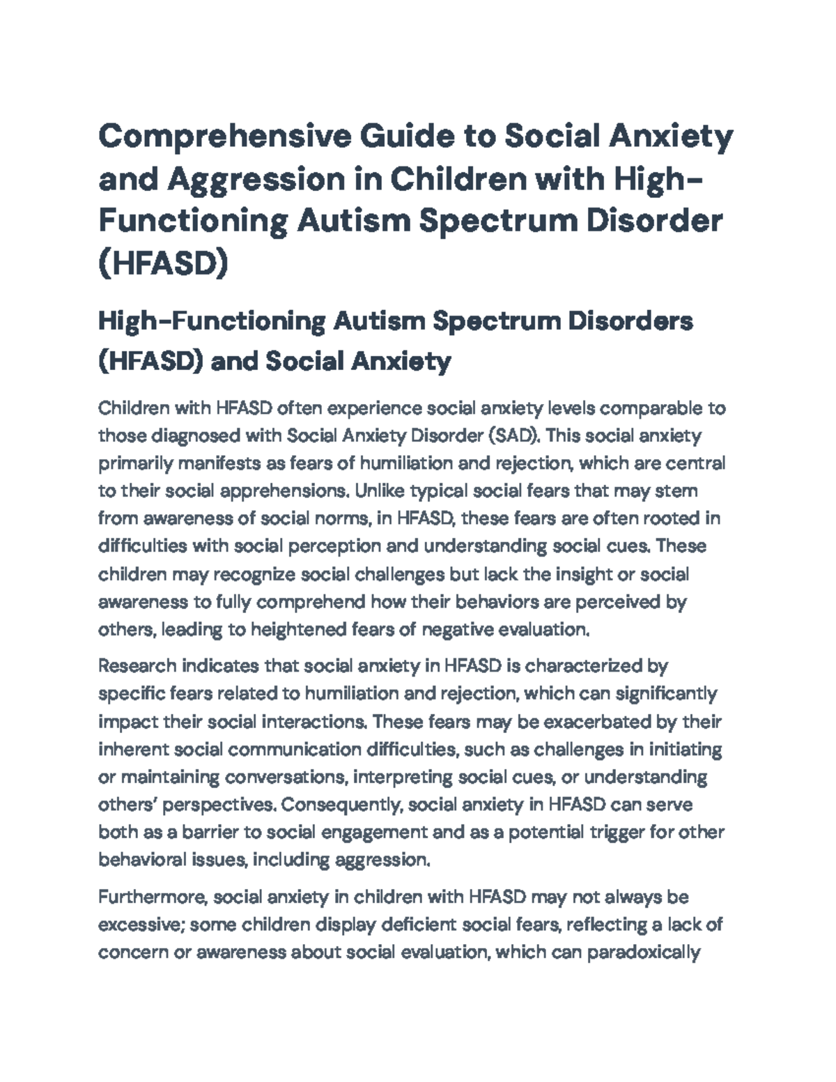 Comprehensive Overview of Social Anxiety & Aggression in HFASD Children ...