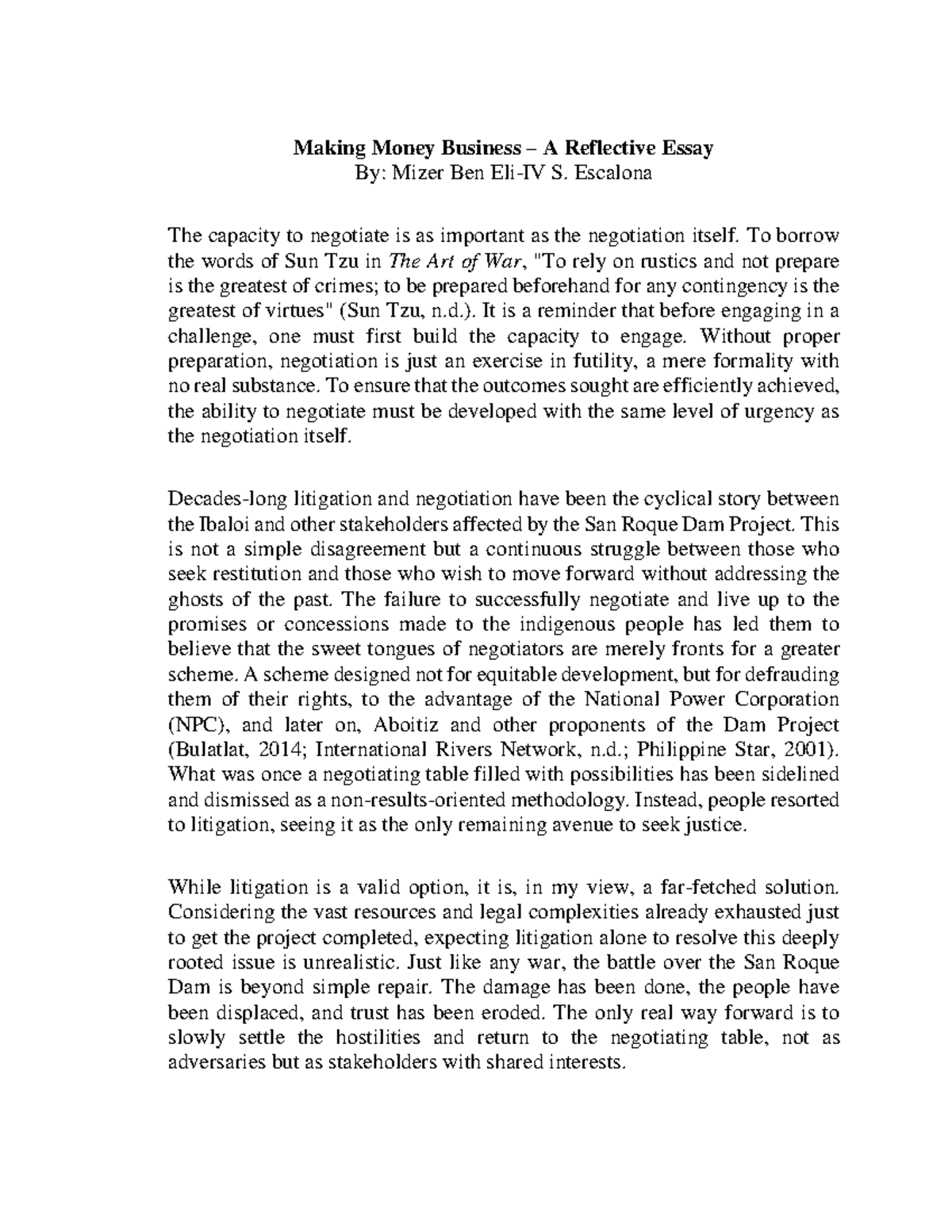 Making Money Business - Reflective Essay on Negotiation Challenges ...