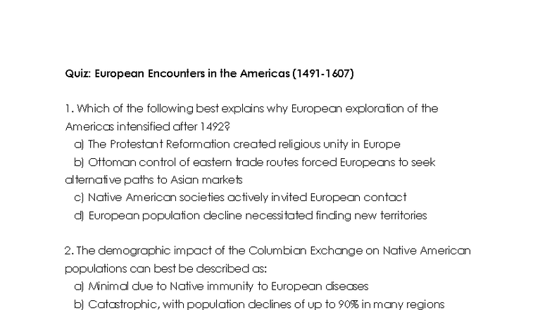 Quiz European Encounters in the Americas (1491-1607) - Augustine (1565 ...