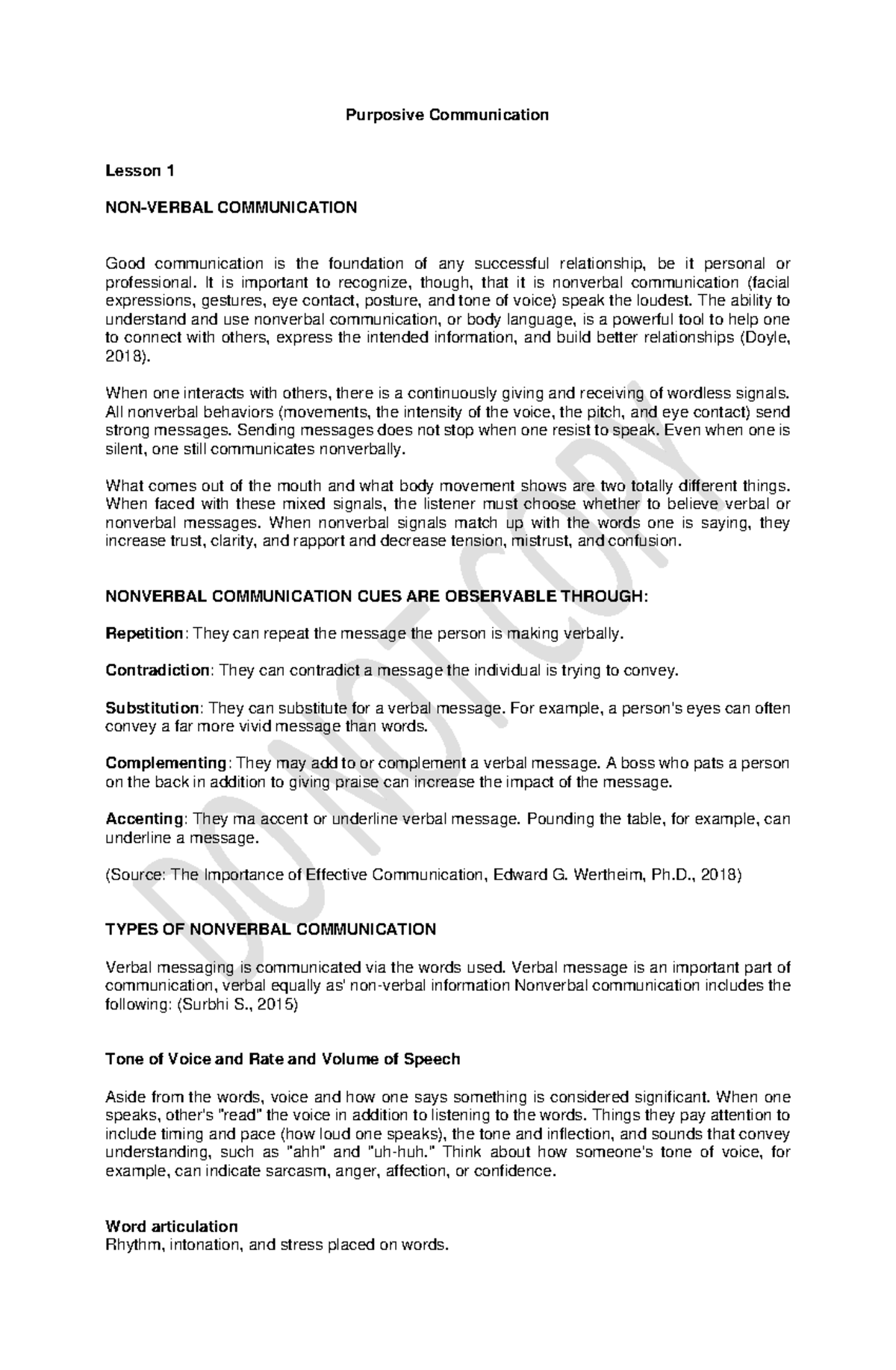 PurComm Lesson 1: Understanding Non-Verbal Communication - Studocu
