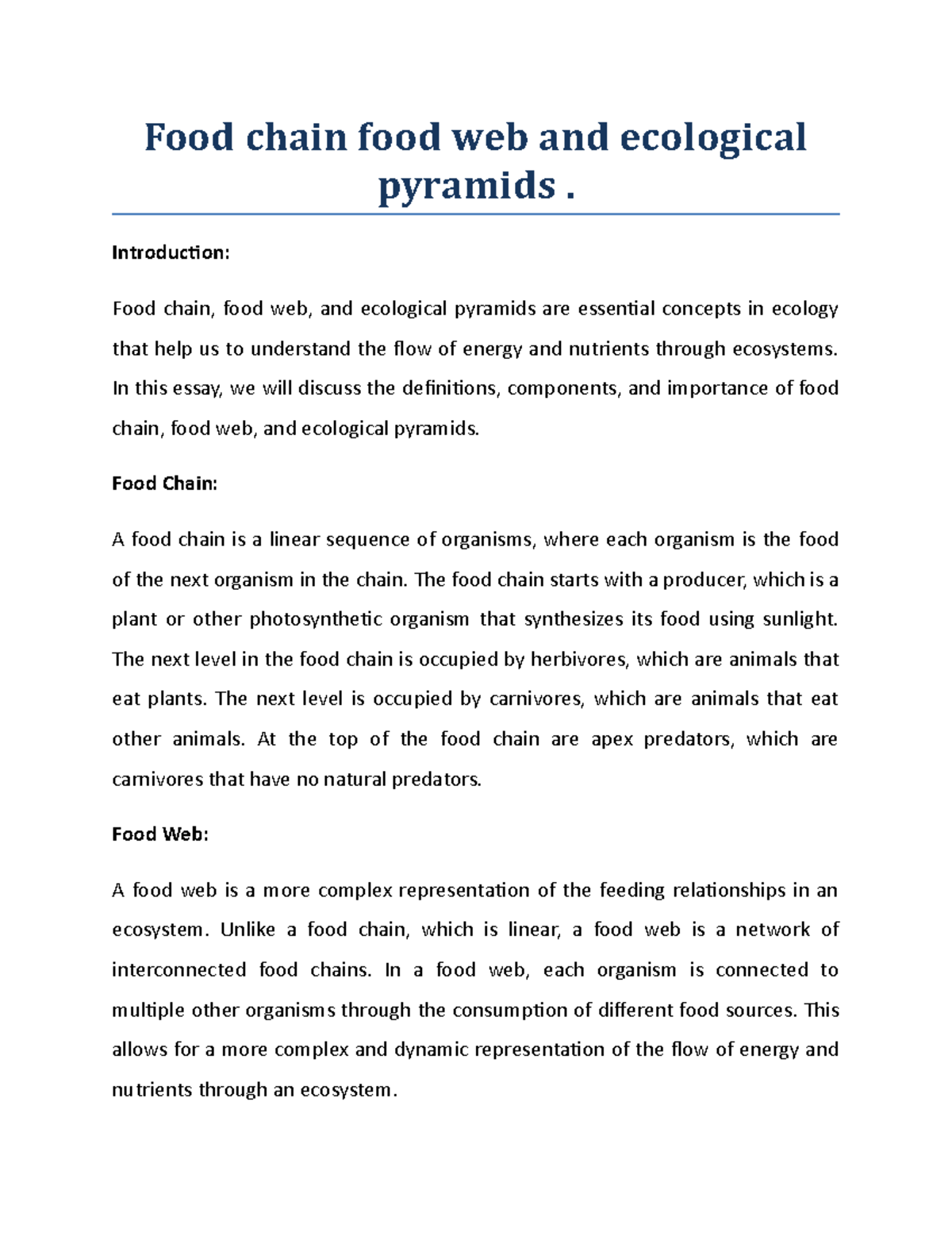 Understanding Food Chain, Food Web & Ecological Pyramids in Ecology ...