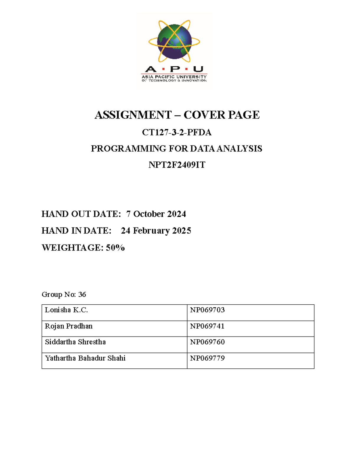 R ASSIGNMENT: PROGRAMMING FOR DATA ANALYSIS NPT2F2409IT - Studocu