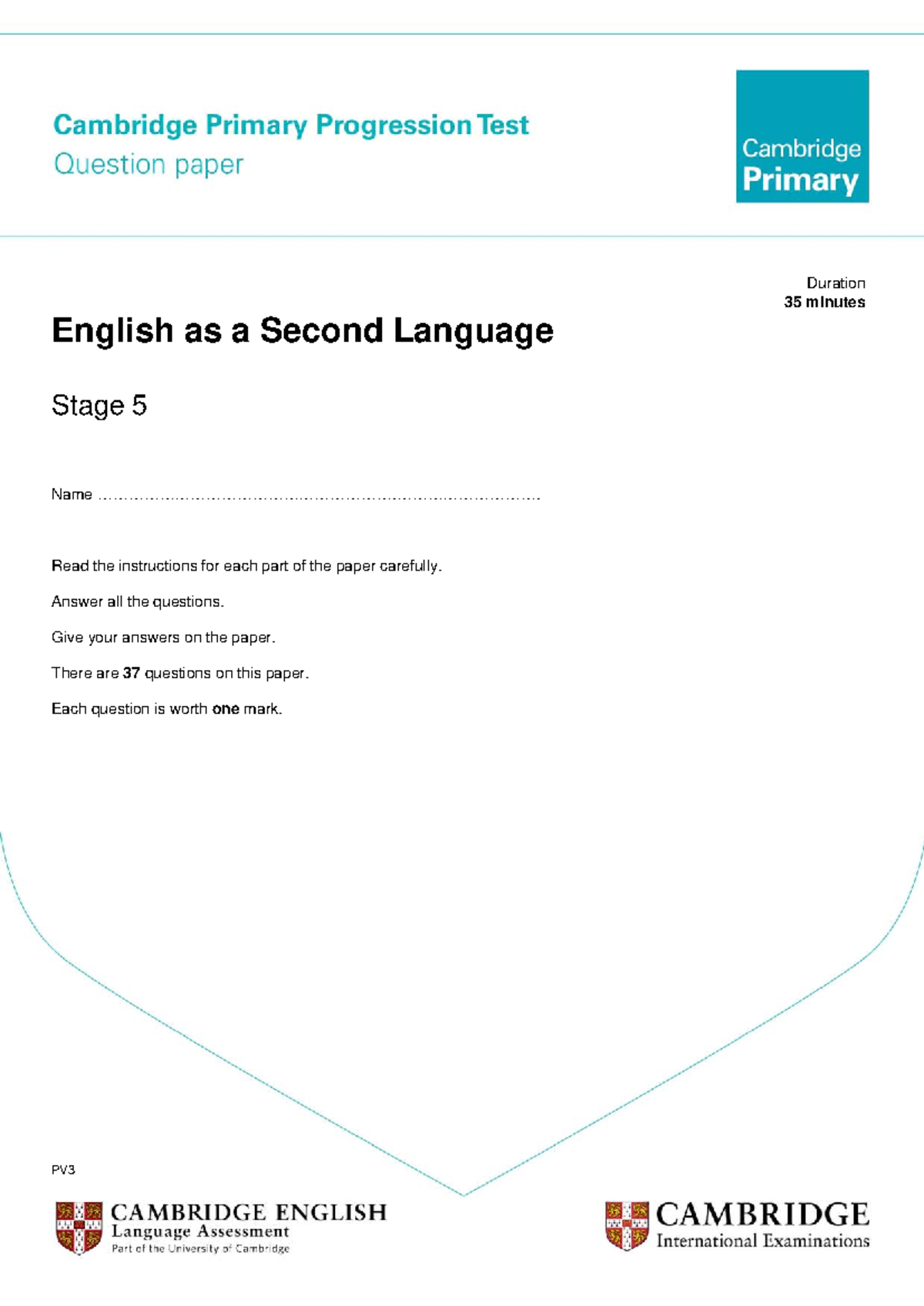 Cambridge Primary Progression Test - ESL 2016 Stage 5 - Paper 1 Exam ...