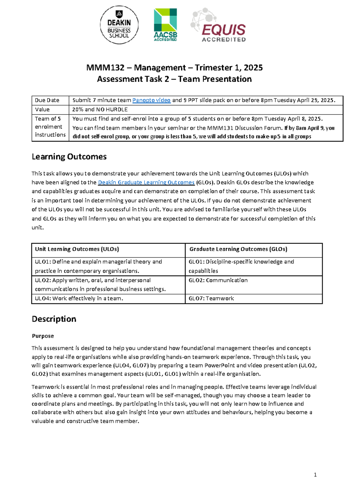 MMM132 T1 2025 A2 Team Presentation Guidelines and Submission Details - Studocu