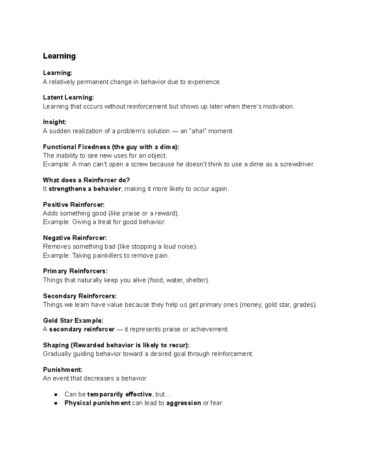 Psychology 101: Learning, Conditioning, and Memory Concepts Overview - Studocu