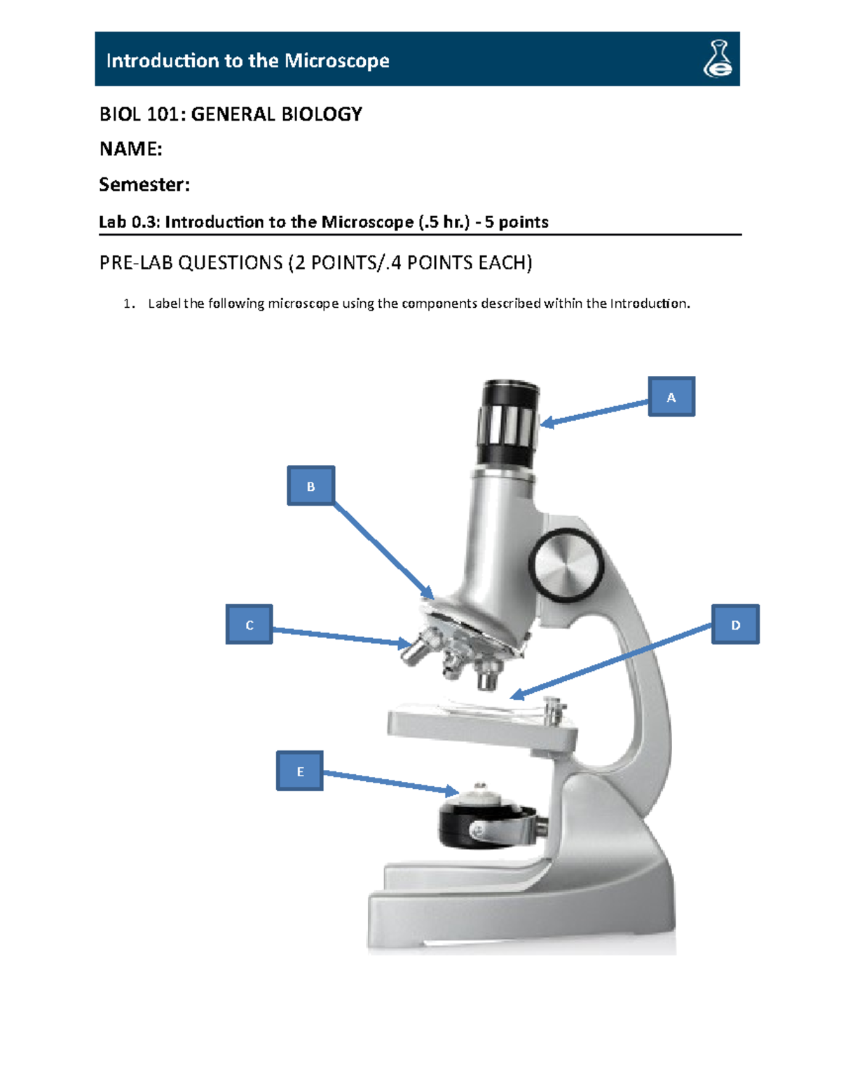 BIOL 101 Lab 0.3: Intro to Microscope Pre-Lab Questions and Guide - Studocu