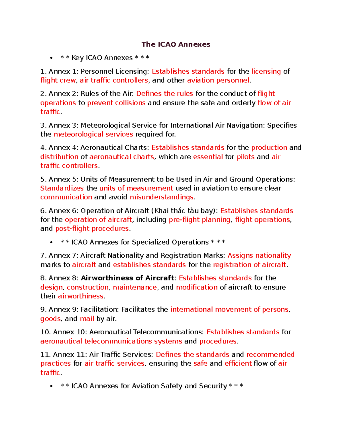 ICAO Annexes Overview: Key Standards and Regulations - Studocu