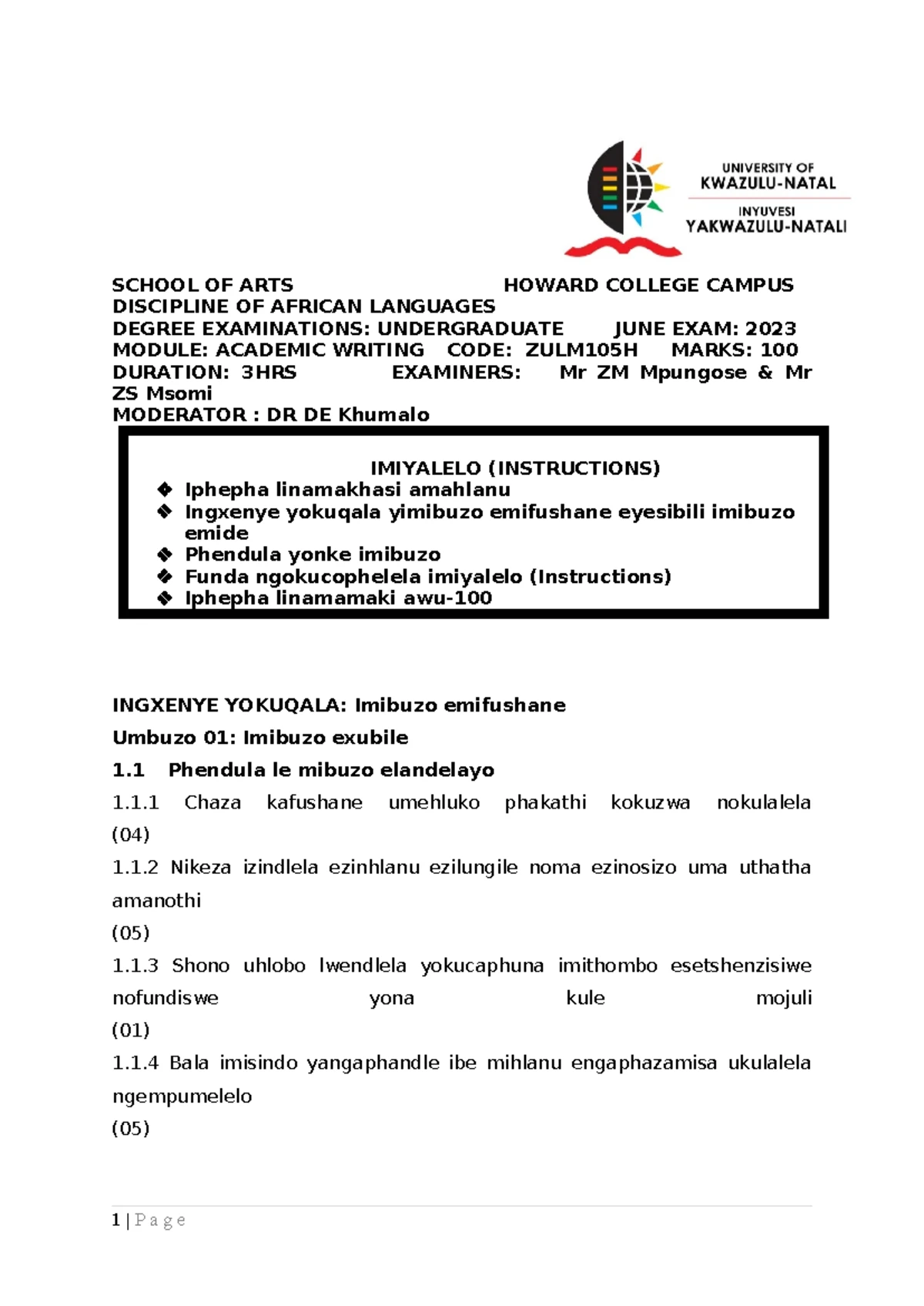 Academic Writing Exam - ZULM105H - 1st Semester 2023 - Studocu