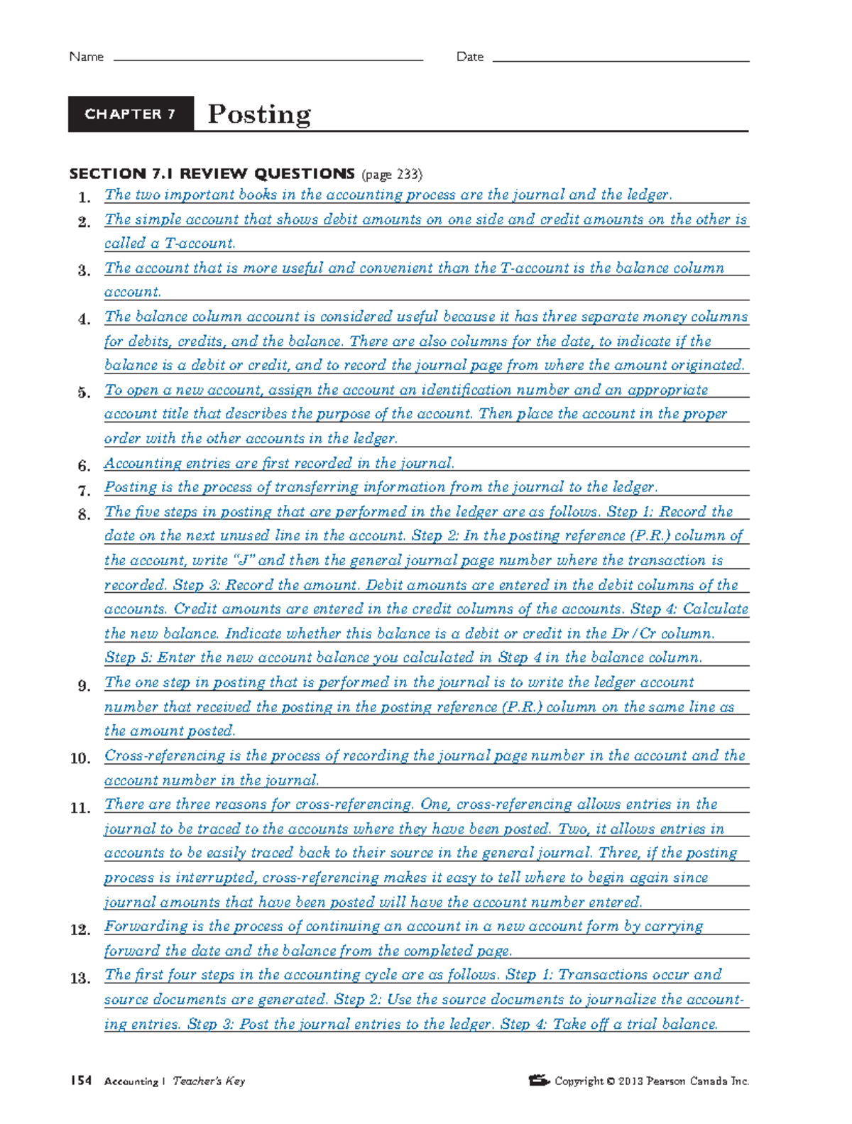 Accounting 1: Chapter 7 Posting - Review Questions & Exercises - Studocu
