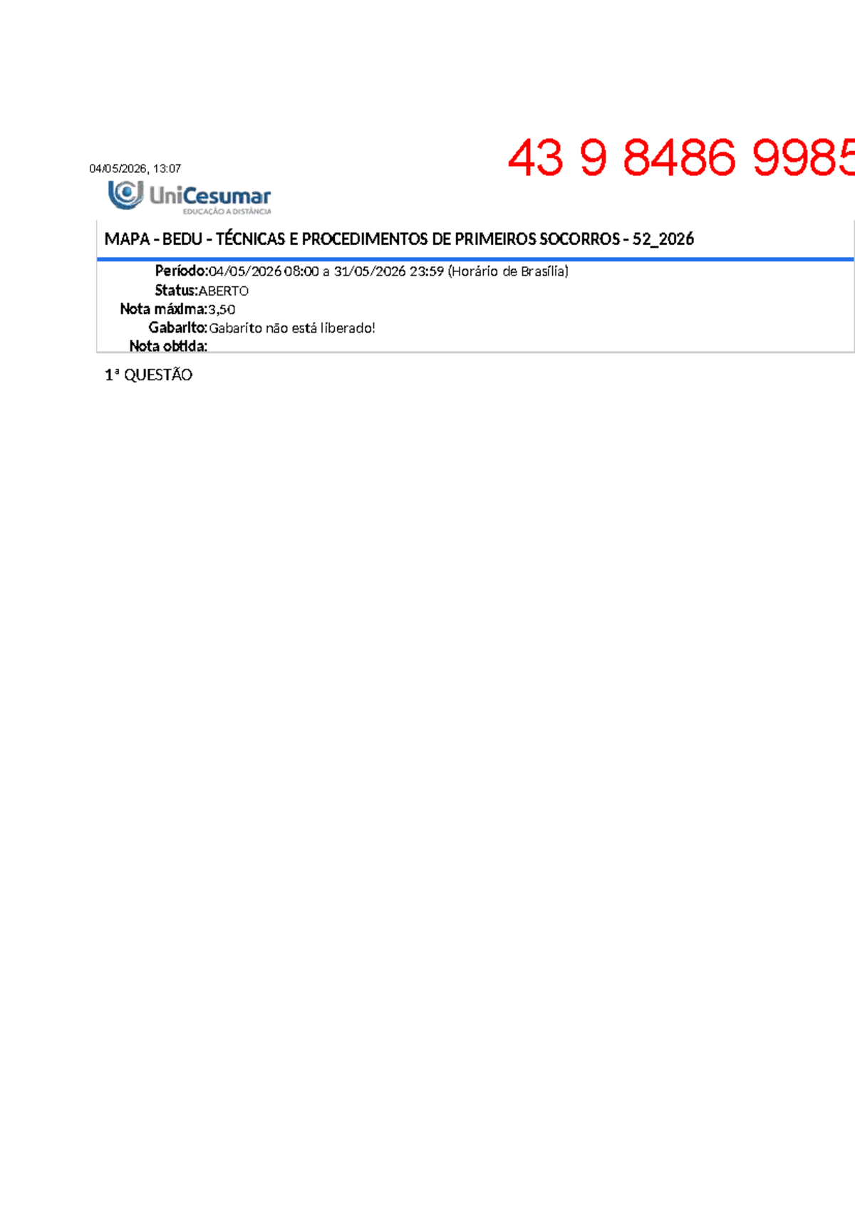 MAPA - BEDU: Técnicas e Procedimentos de Primeiros Socorros - 52_2026 ...
