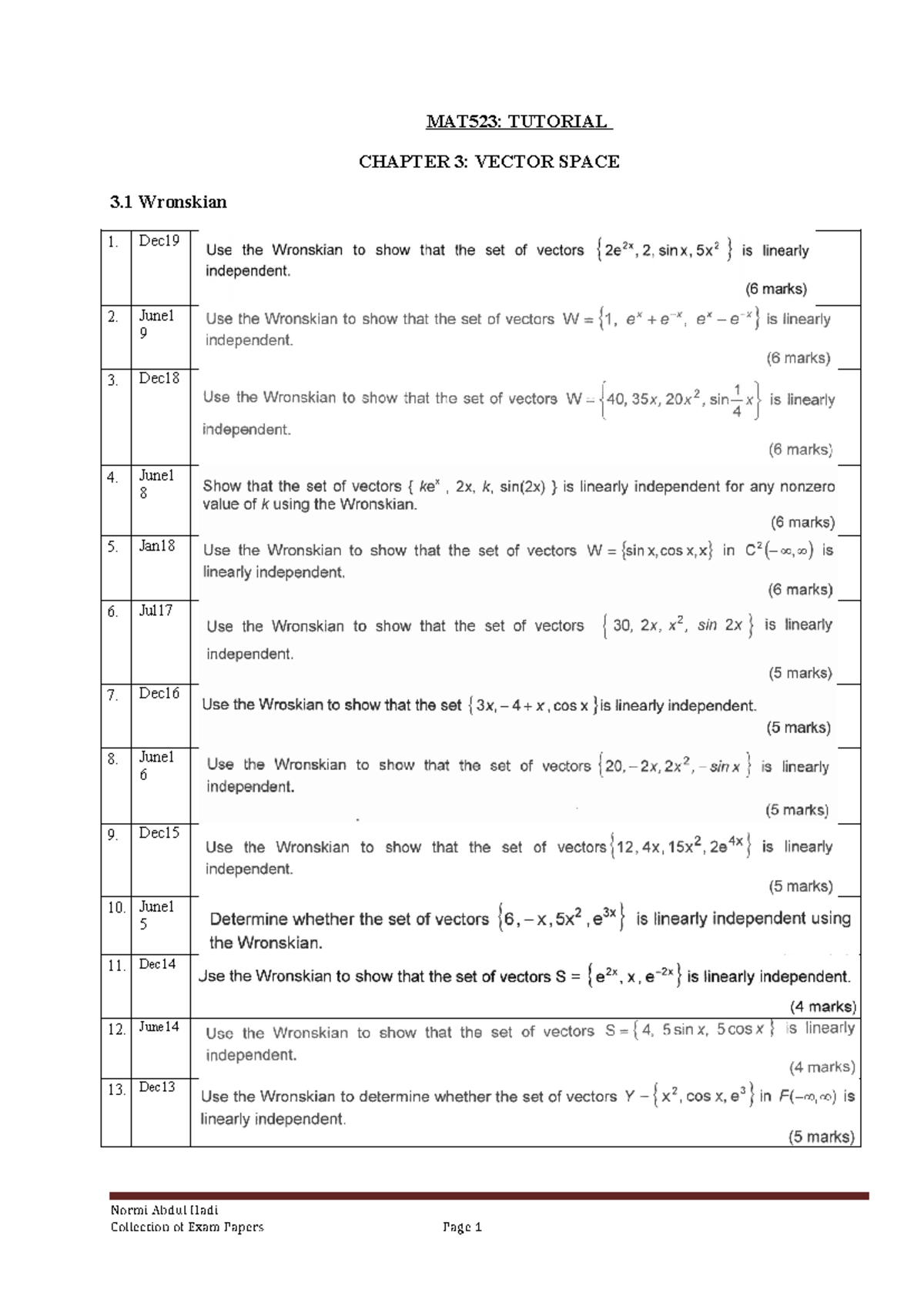 MAT523 Tutorial Chapter 3 - Vector Spaces - MAT523: TUTORIAL CHAPTER 3: VECTOR SPACE 14. June 16 ...
