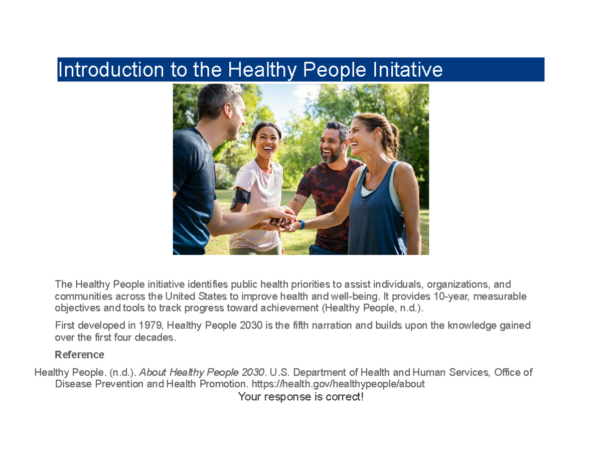 Week 2 Edapt - Overview of Healthy People 2030 Initiative - Studocu