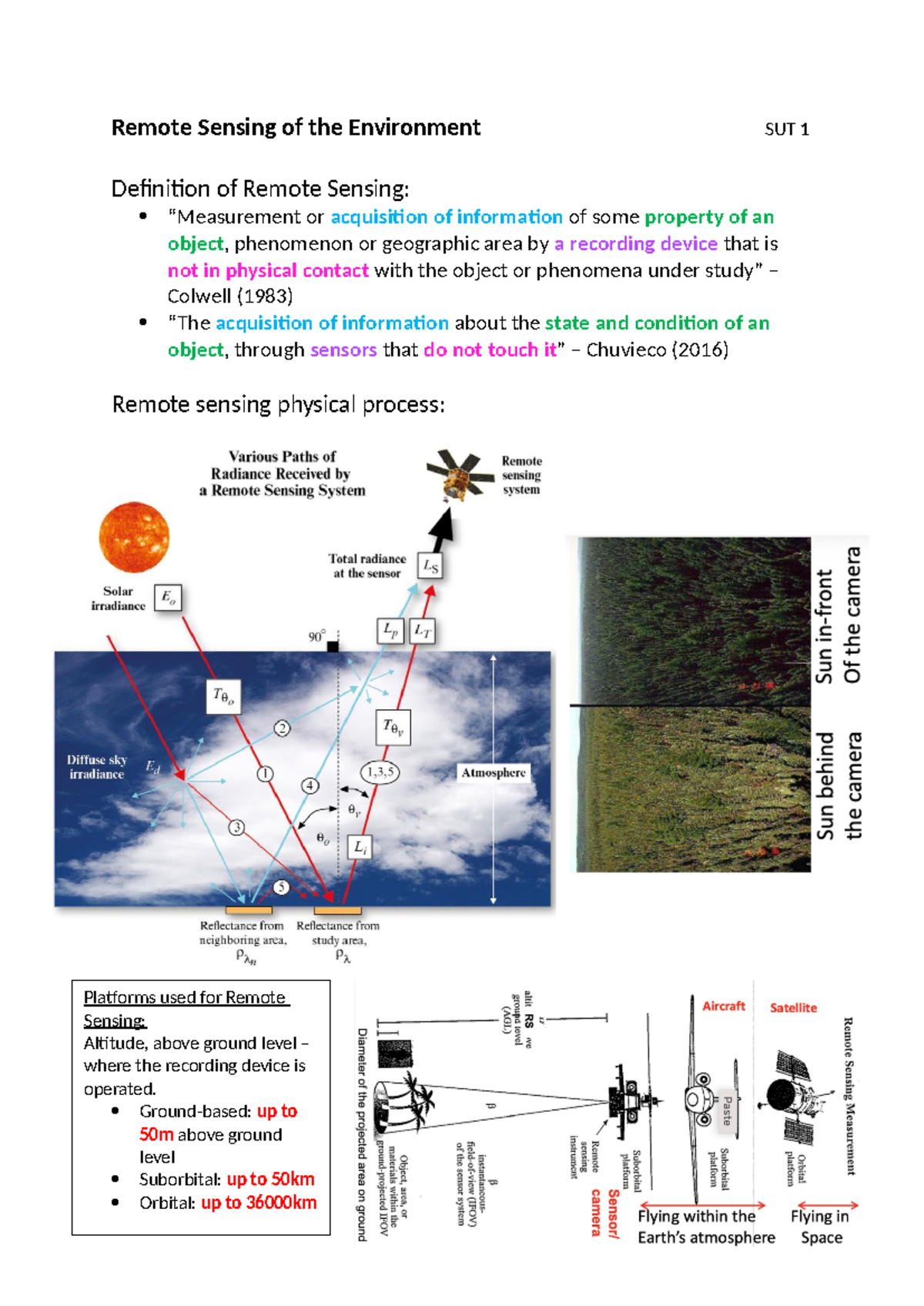Remote Sensing of the Environment SUT 1: Concepts and Principles - Studocu