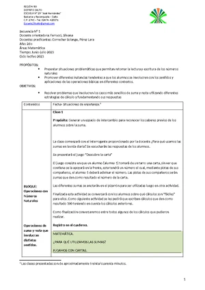 Secuencia de matemática. Sentido de la suma y la resta - DISTRITO SALTO ...