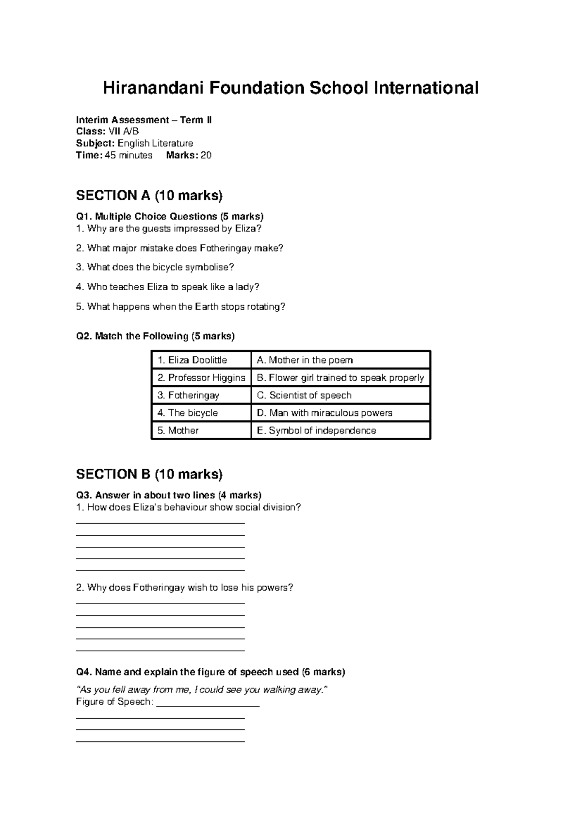 English Literature Sample Paper - Hiranandani Foundation School ...