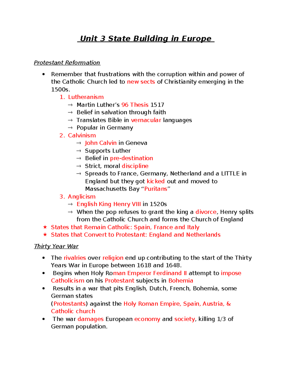 Unit 3: State Building in Europe - Protestant Reformation & Absolutism ...