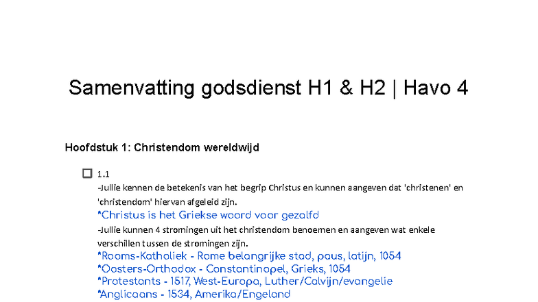 Samenvatting Godsdienst H1 & H2 Havo 4: Christendom en Rituelen ...