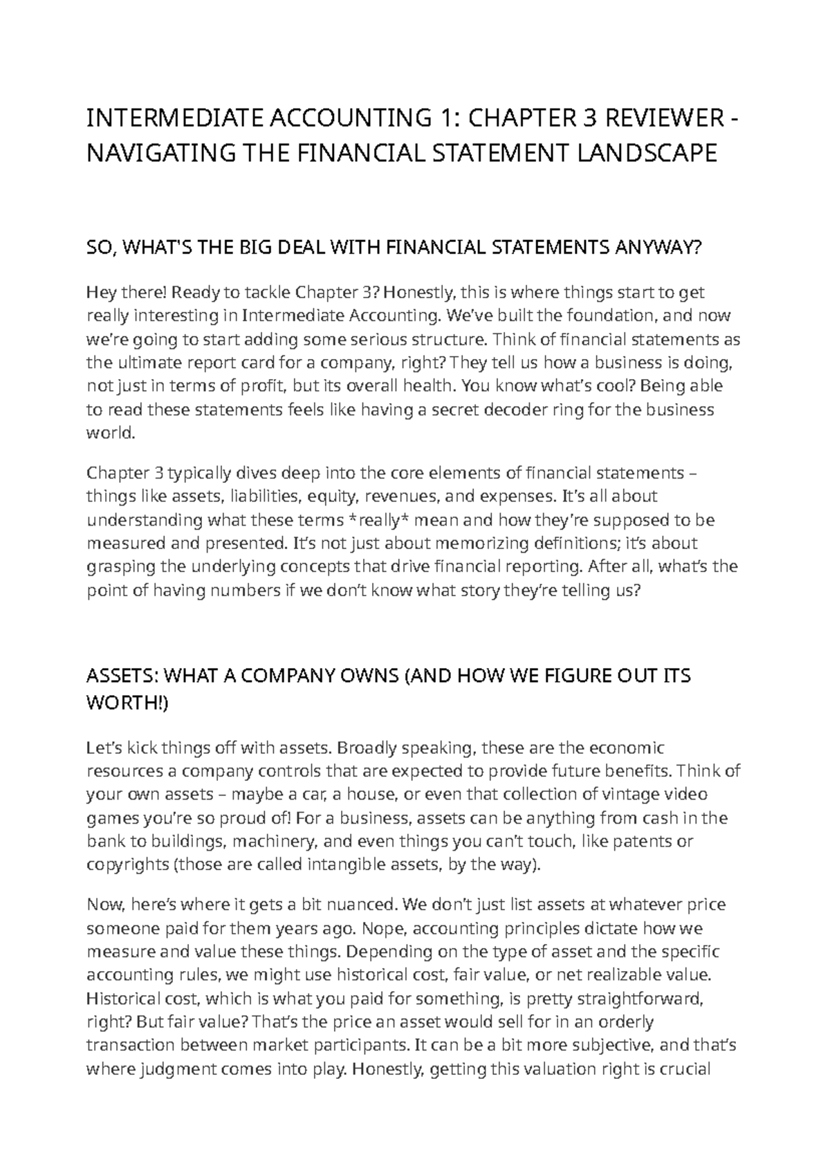 Intermediate Accounting 1: Chapter 3 Financial Statements Overview - Studocu