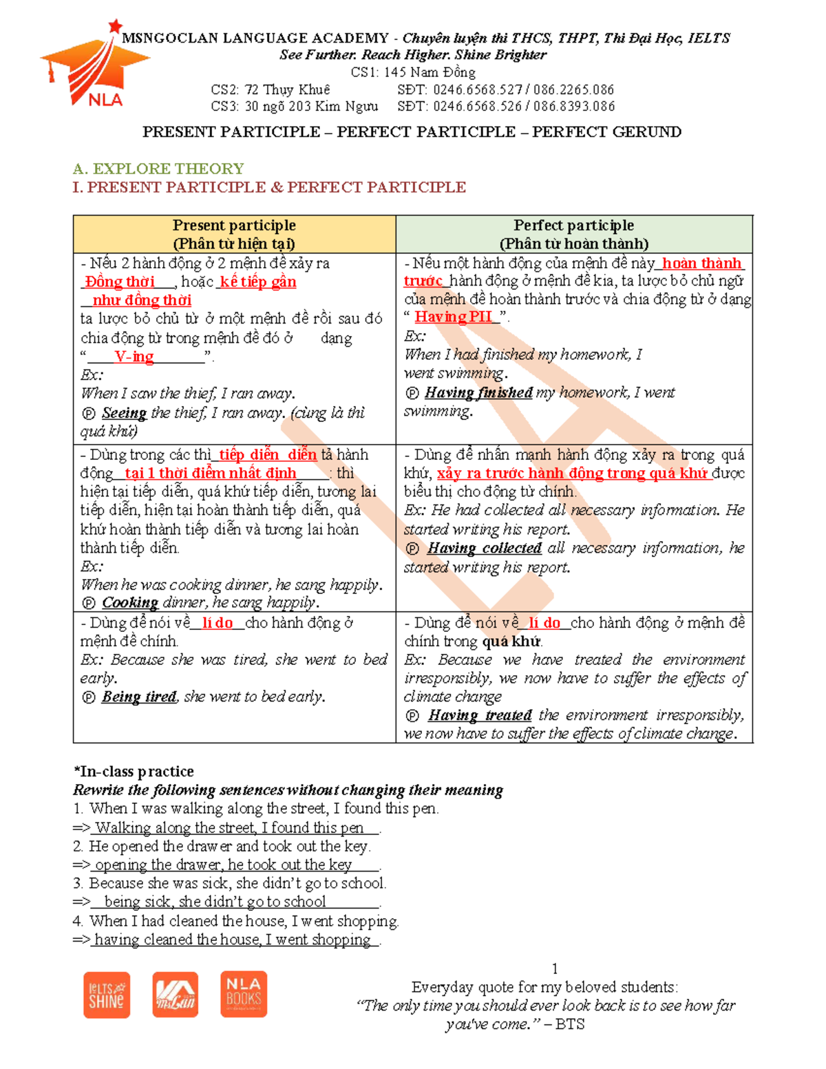 Present & Perfect participle - Lesson 23 - 11 - See Further. Reach ...