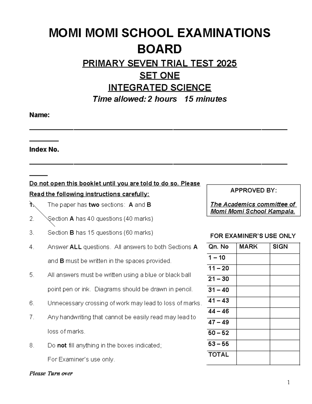 Primary Seven Integrated Science 2025 Trial Test - Set One - Studocu